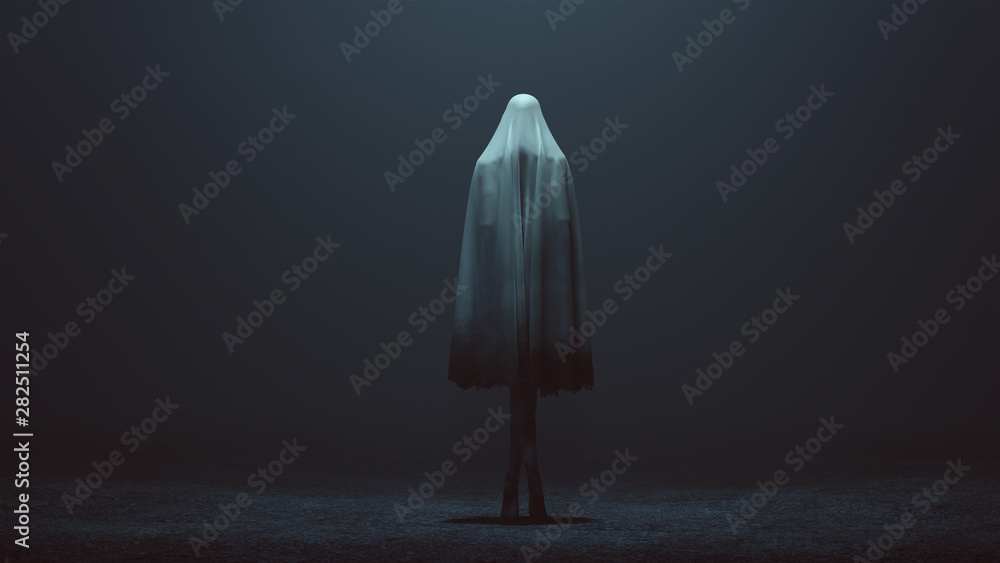 Standing Evil Spirit Ghost with Crossed Legs and Hands by Her Sides in ...