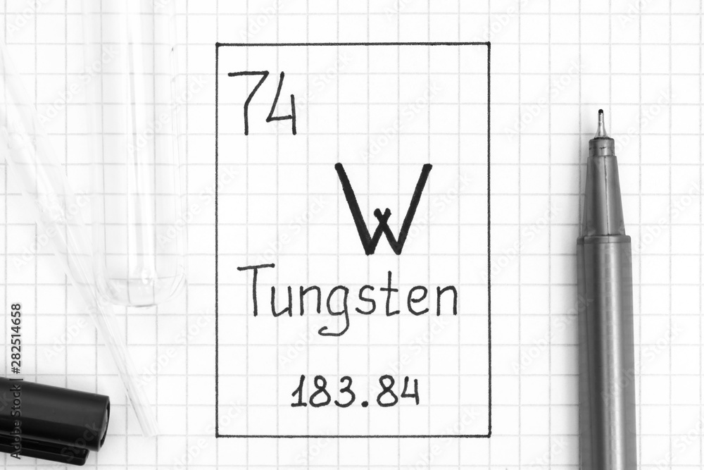The Periodic table of elements. Handwriting chemical element Tungsten W ...