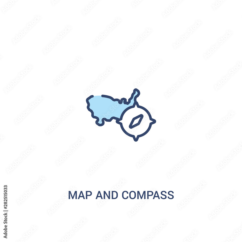 map and compass concept 2 colored icon. simple line element ...