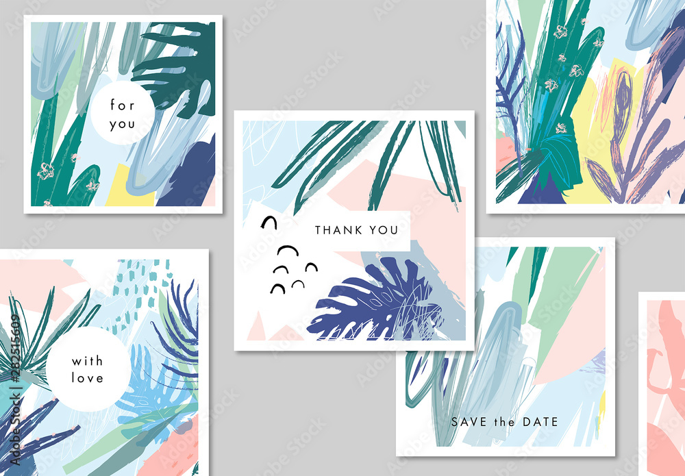 Abstract Illustrative Floral Card Layout Set Stock Template | Adobe Stock
