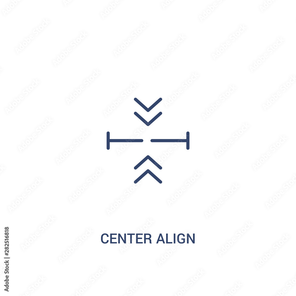 center align concept 2 colored icon. simple line element illustration. outline blue center align ...