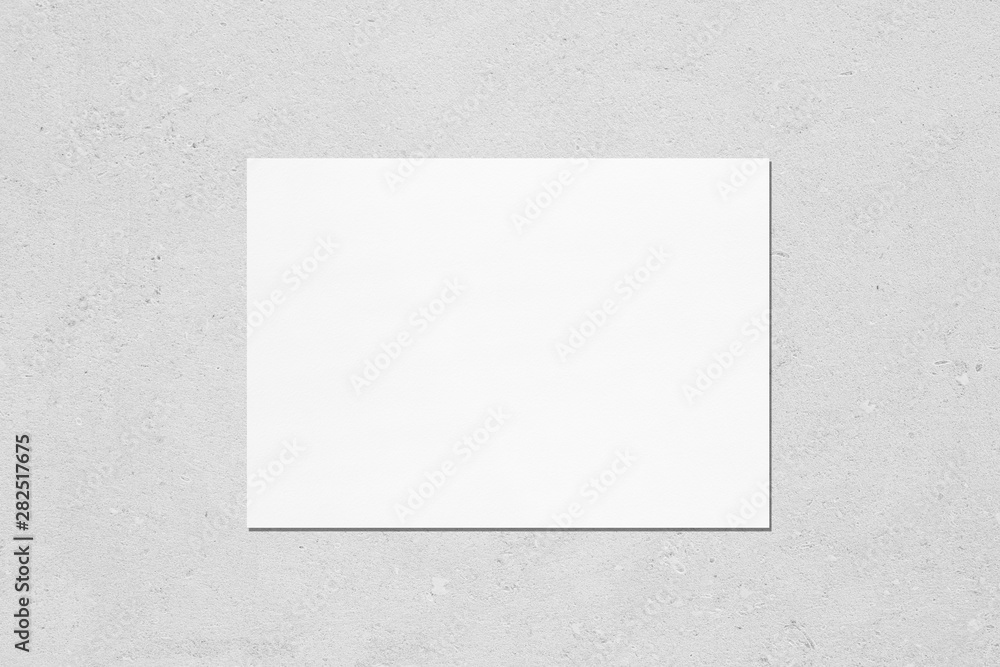 Empty white horizontal rectangle poster mockup with soft shadow on ...