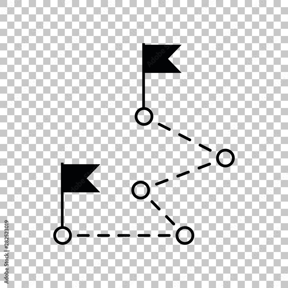 Route with flags sign. Black icon on transparent background ...
