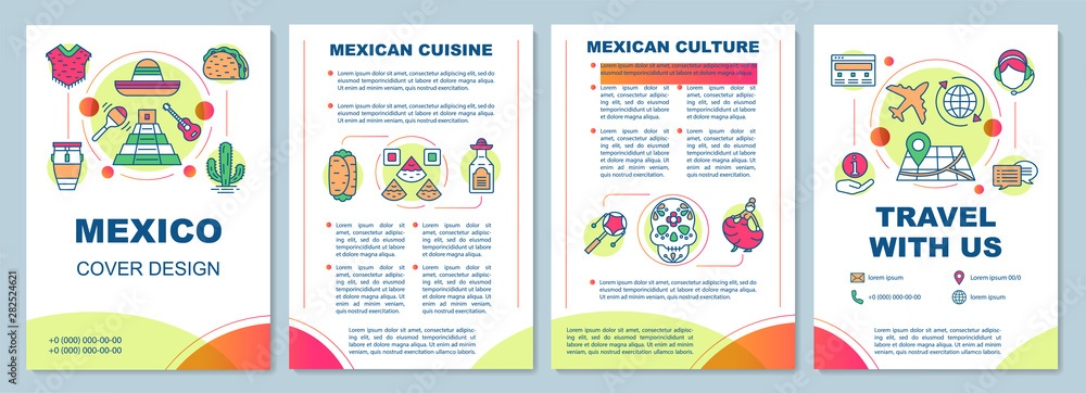 Mexico brochure template layout. Mexican sights, culture. Flyer ...