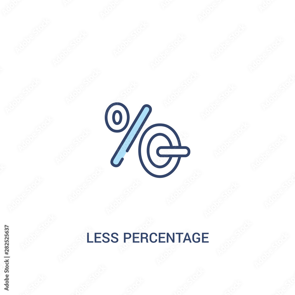 less percentage concept 2 colored icon. simple line element illustration. outline blue less ...