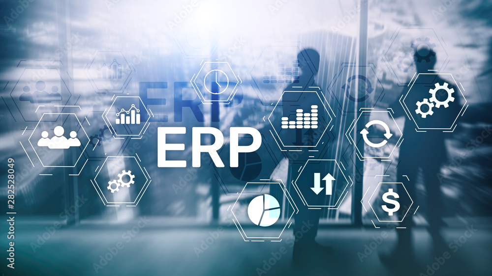 ERP system, Enterprise resource planning on blurred background ...