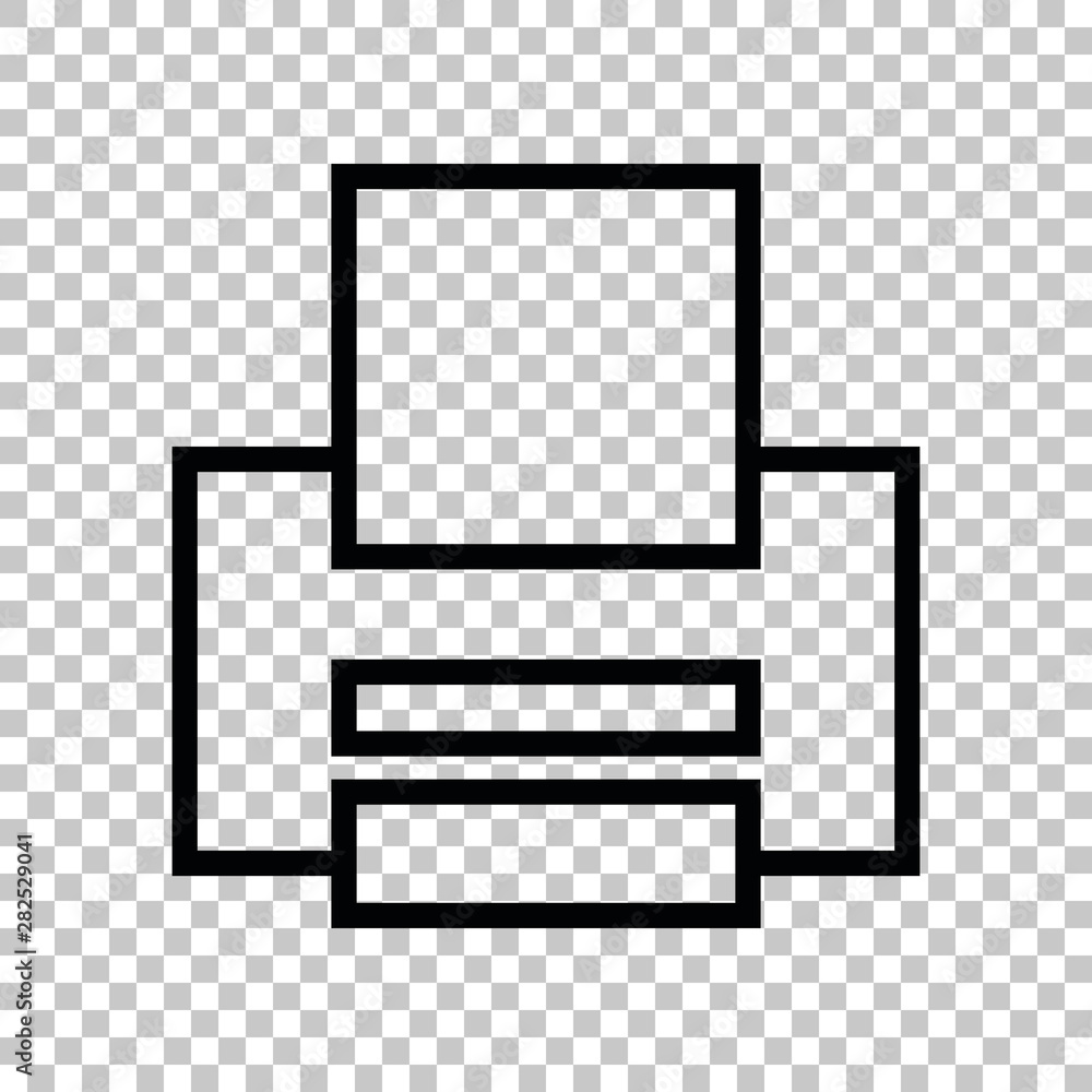 Printer sign. Black icon on transparent background. Illustration. Stock ...