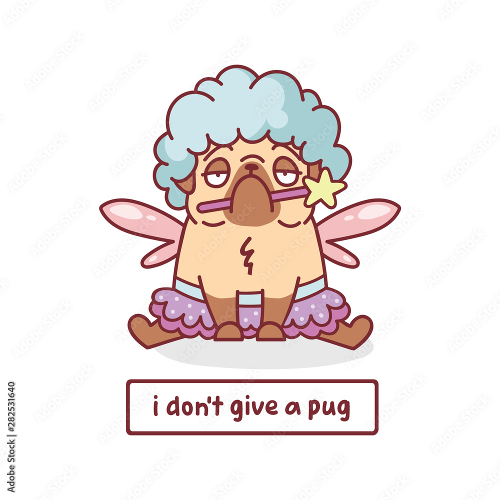 cartoon pug dog in tutu with magic wand. fairy god mother costume ...