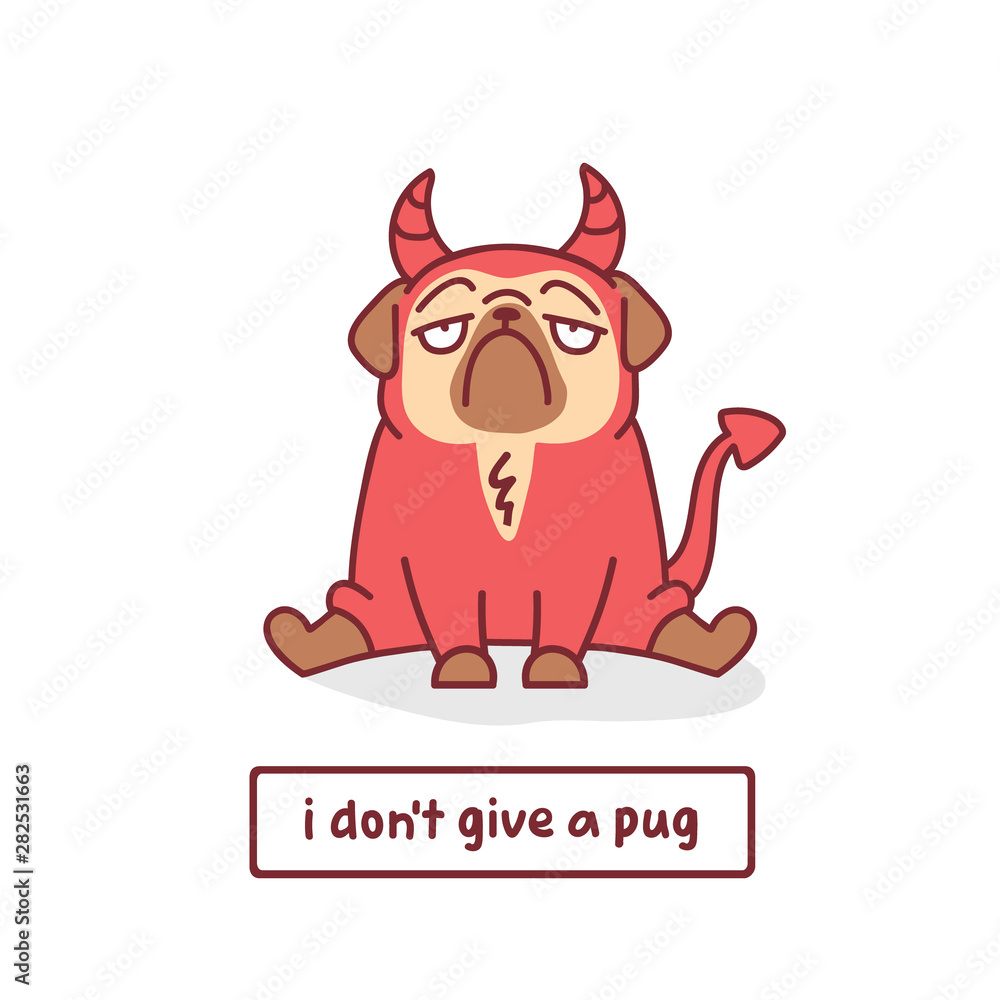 cartoon pug dog character in devil halloween costume with vector ...