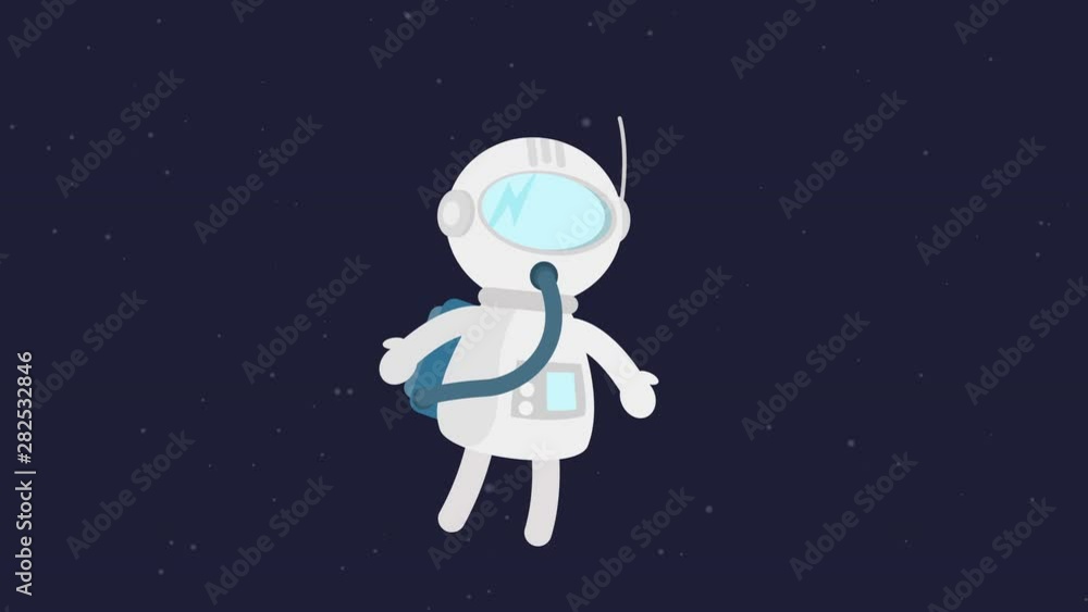 Cute cartoon astronaut animation loop. Child astronaut floating in the ...