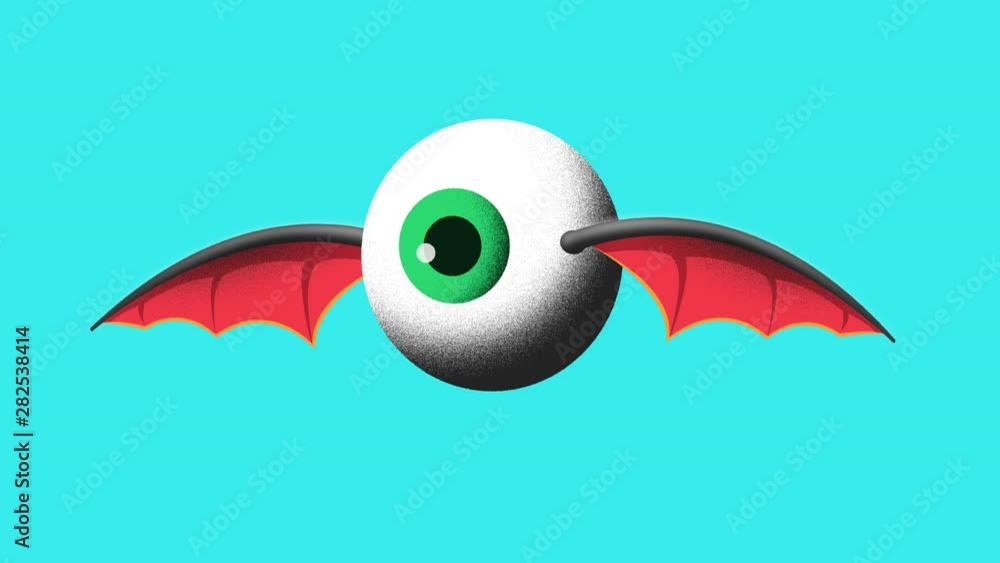 3d flying eyeball animation loop. Abstract Eye with wings. Contemporary ...