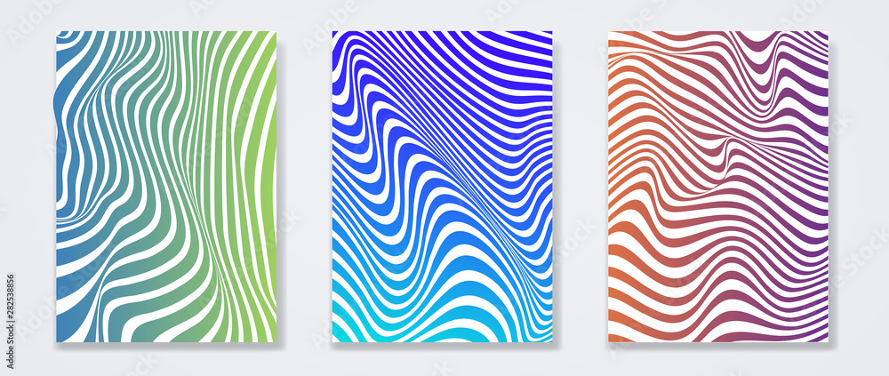 Set of minimal colorful template design. Wavy strip colorful halftone ...