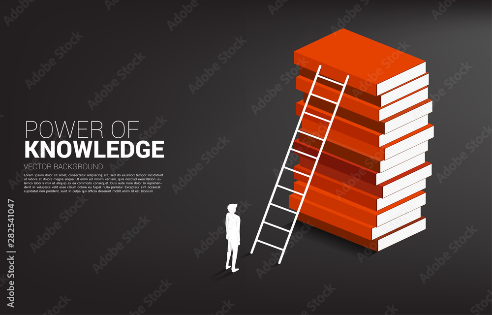 Concept background for power of knowledge. Silhouette of businessman ...