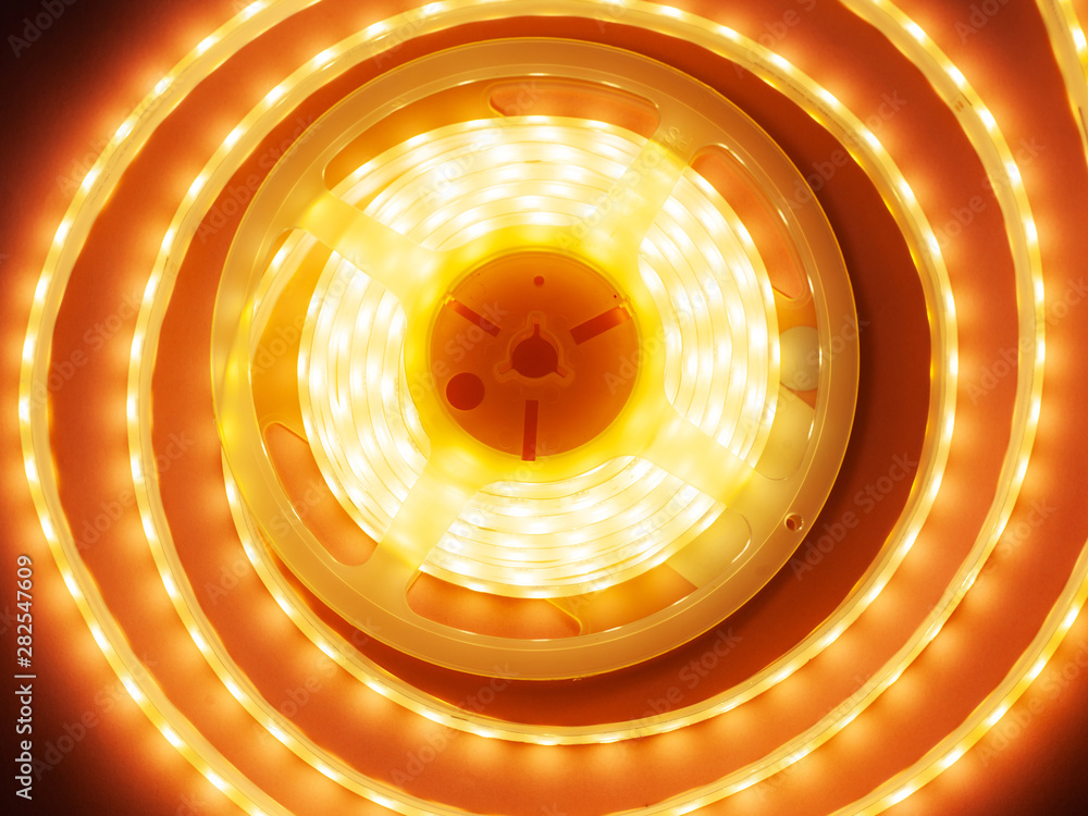 LED tape, decorative light orange in a round diode tipe, rgb strip coil ...