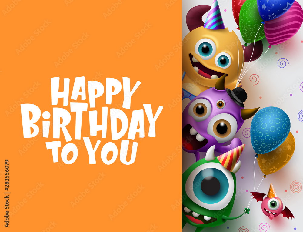 Happy Birthday greeting card vector background template. Cute little ...