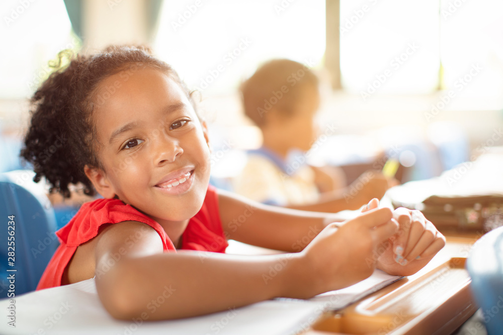 Smiling elementary school kids in classroom Stock Photo | Adobe Stock