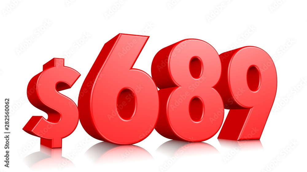 689$ Six hundred eighty nine price symbol. red text number 3d render ...