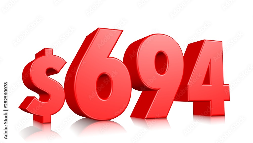 694$ Six hundred ninety four price symbol. red text number 3d render ...