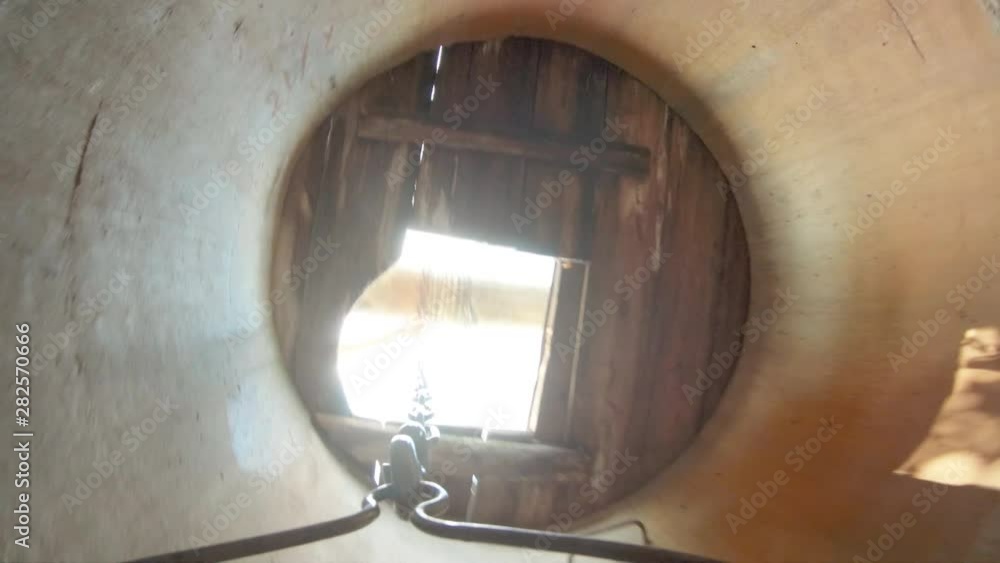 Well. Mechanism for raising water.Hydraulic structure.The guy puts a ...