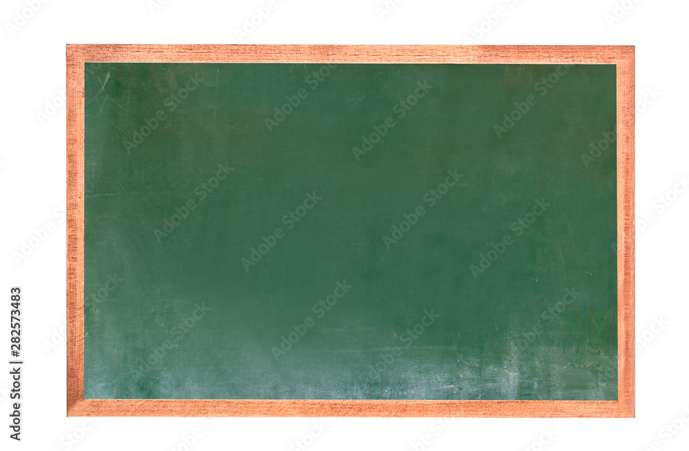 Empty green chalkboard texture hang on the white wall. double frame ...