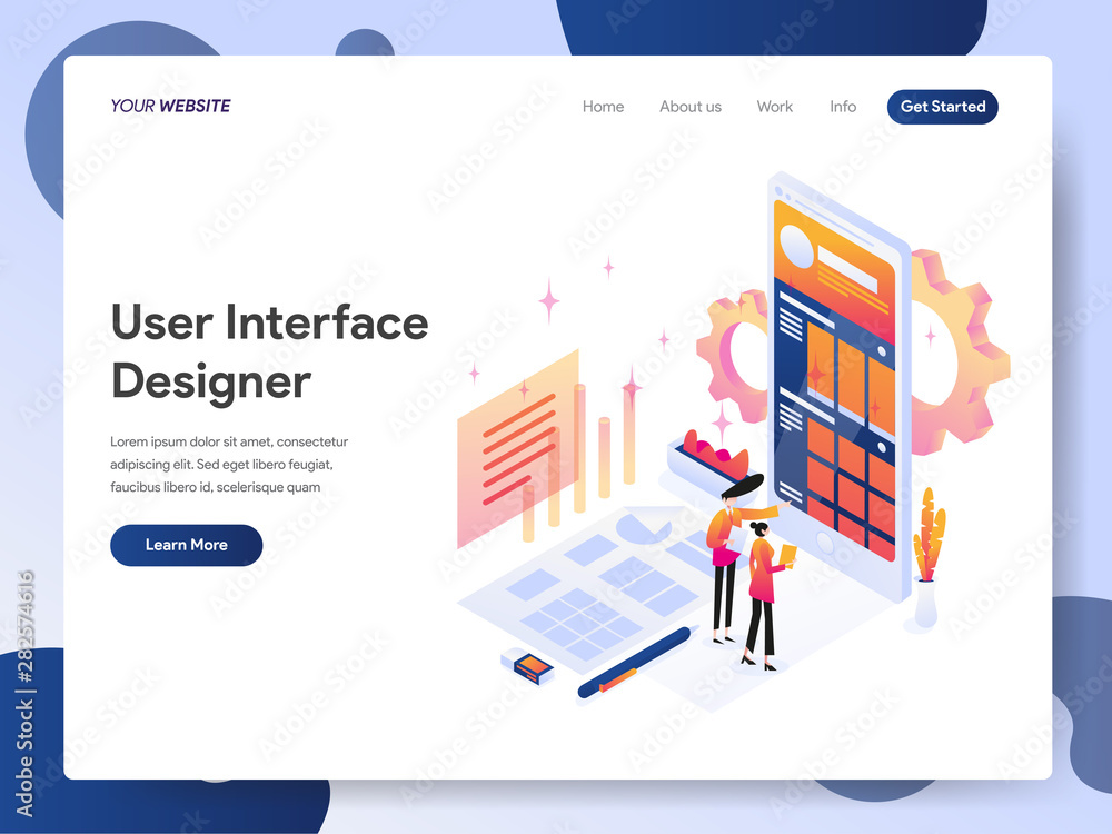 Landing page template of User Interface Designer Isometric Illustration ...