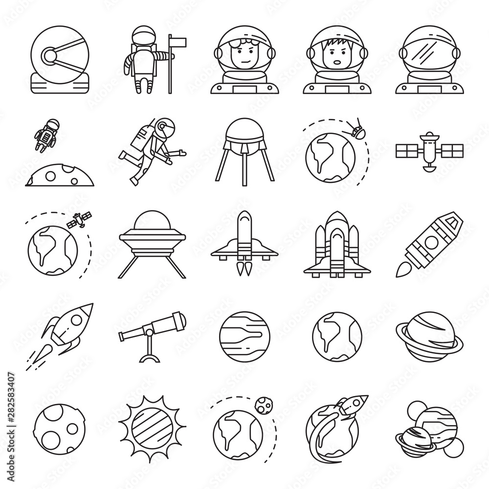 space icon,astronomy icon set with spaceman star comet planet moon ...