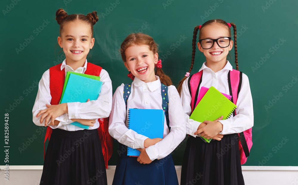 funny group children schoolboy and schoolgirl, student boy and girl ...