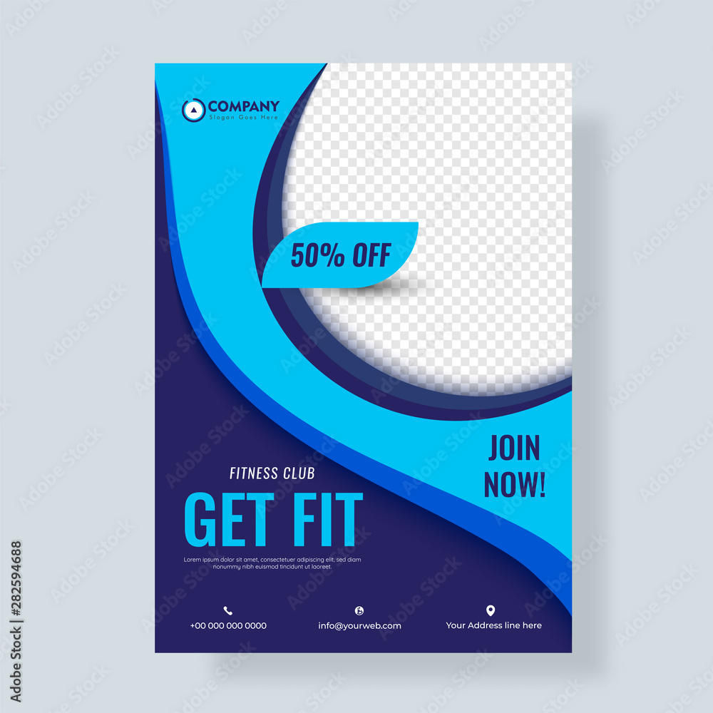 Fitness Gym flyer or poster on blue abstract with PNG background. Stock ...