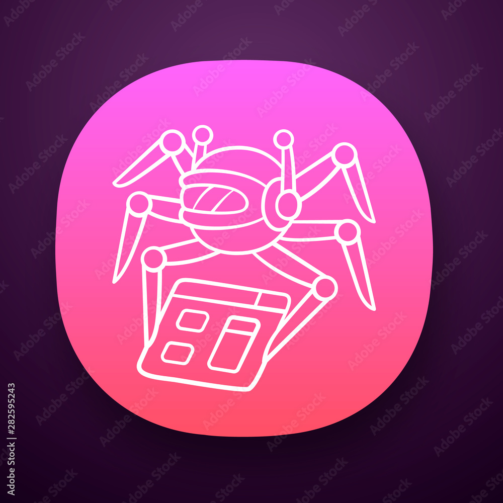 Crawler app icon. Spiderbot. Search engine optimization. Automatic ...