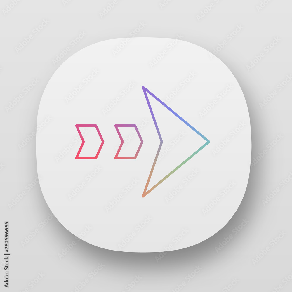 Dashed arrow app icon. Arrowhead showing right shift, direction. Rightward arrow. Navigation ...