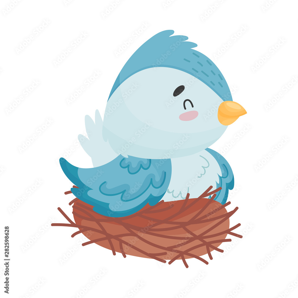 Cartoon bird sitting nest. Vector illustration on white background ...