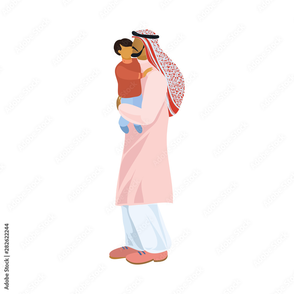 Muslim arabic father man take in hands his son Stock Vector | Adobe Stock