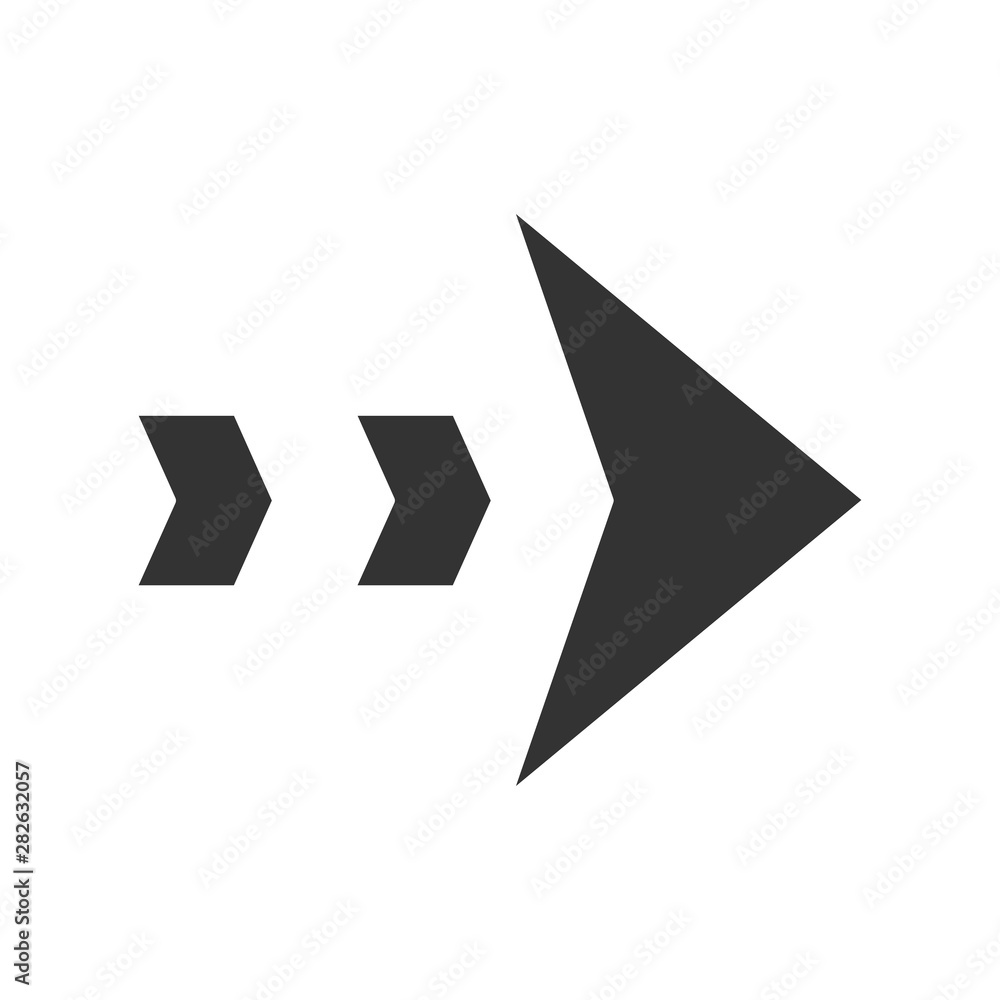 Dashed arrow glyph icon. Arrowhead showing right shift and direction ...