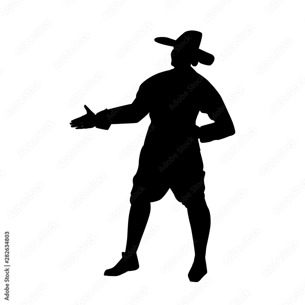 The American pilgrim man silhouette, black vector illustration Isolated ...