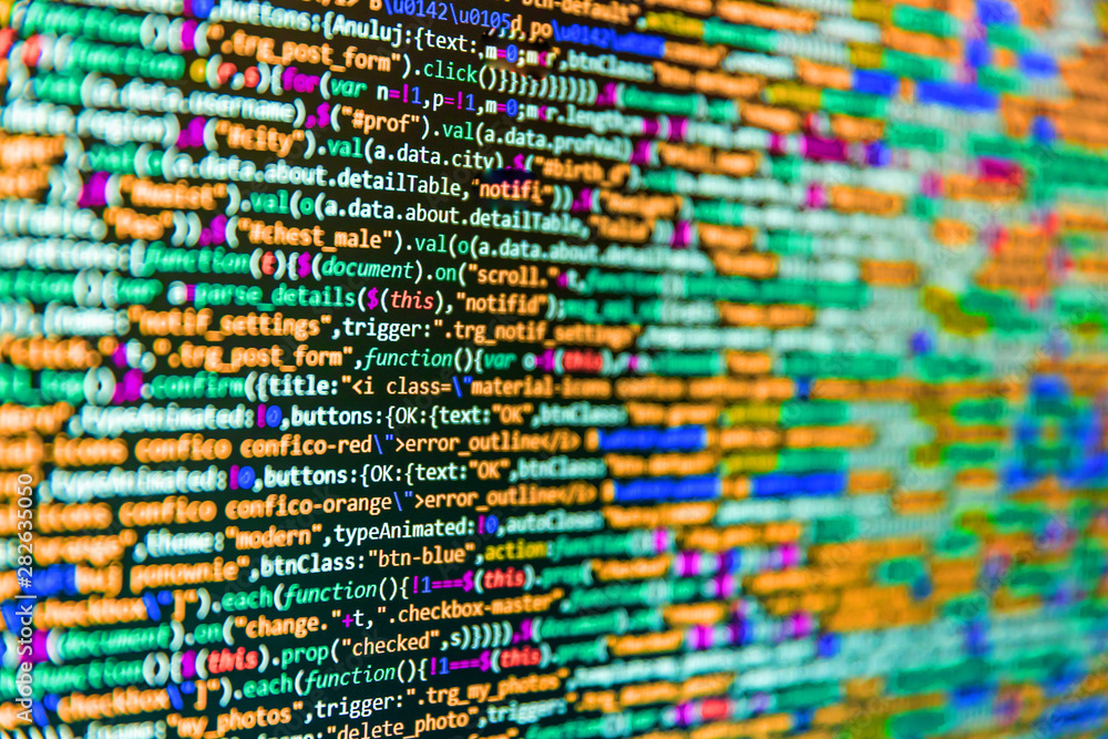 Mobile app developer. Css3 code on a colorful background. Programming source code abstract ...