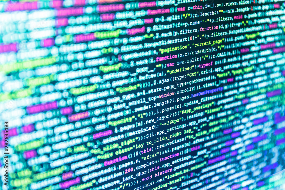 Abstract source code background. Php code on blue background in code ...