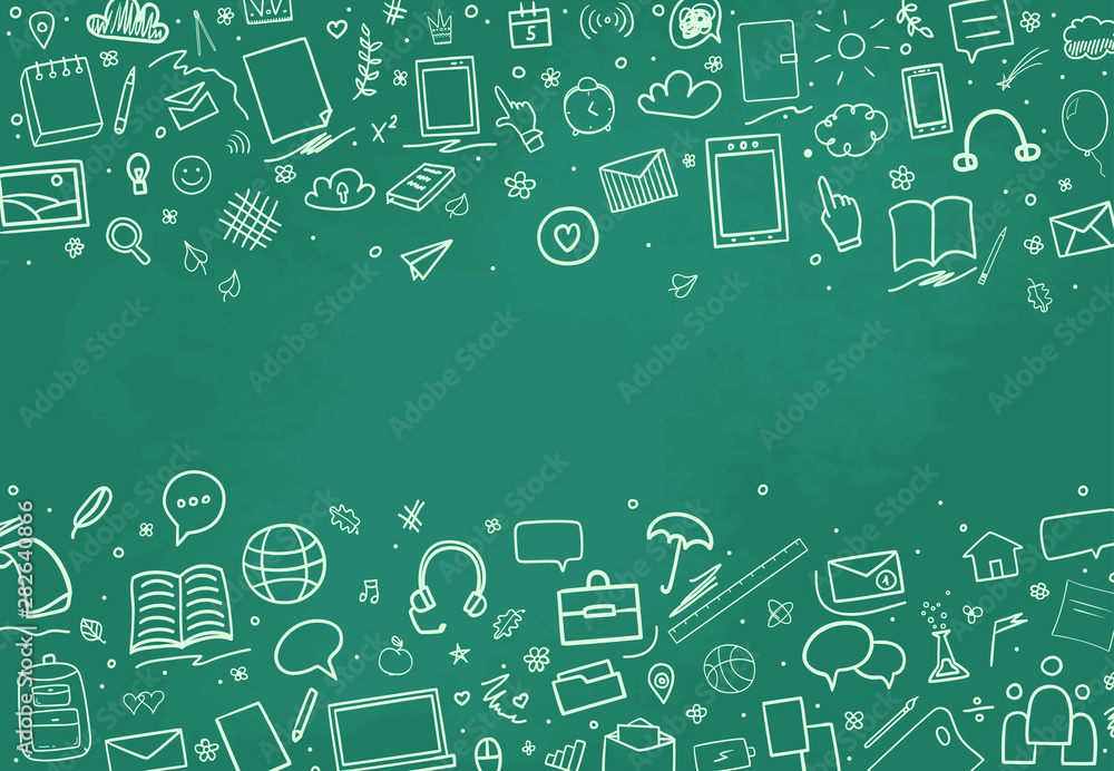 Back to school. Set of different signs. Abstract blackboard. Sketchy ...