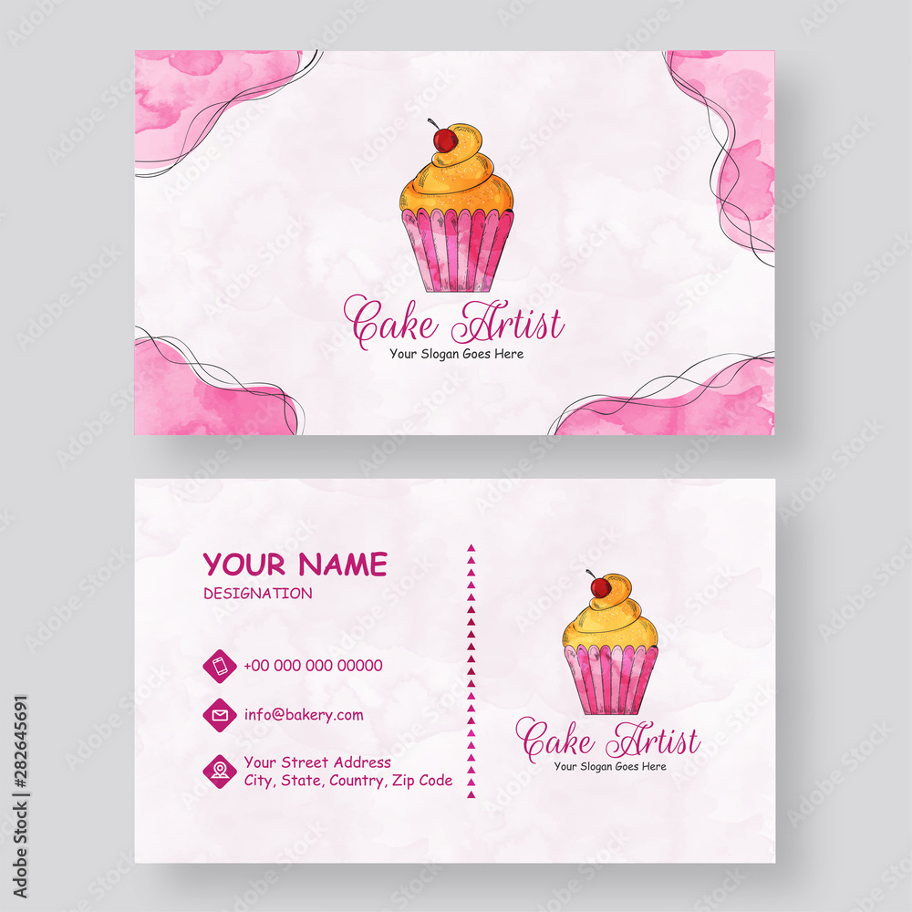 Front and back view of business card or horizontal template design for ...