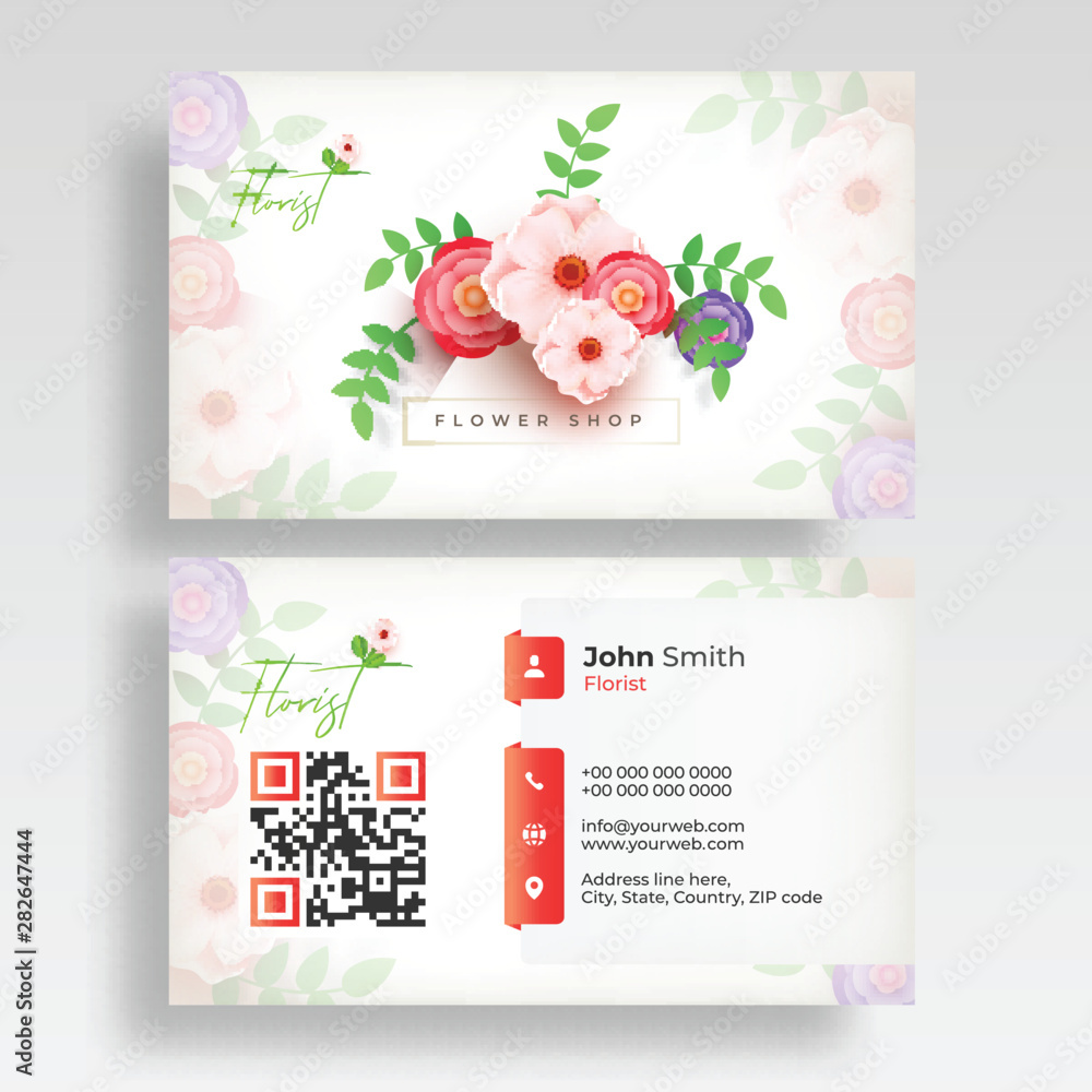Front and back view of business card or visiting card design with ...