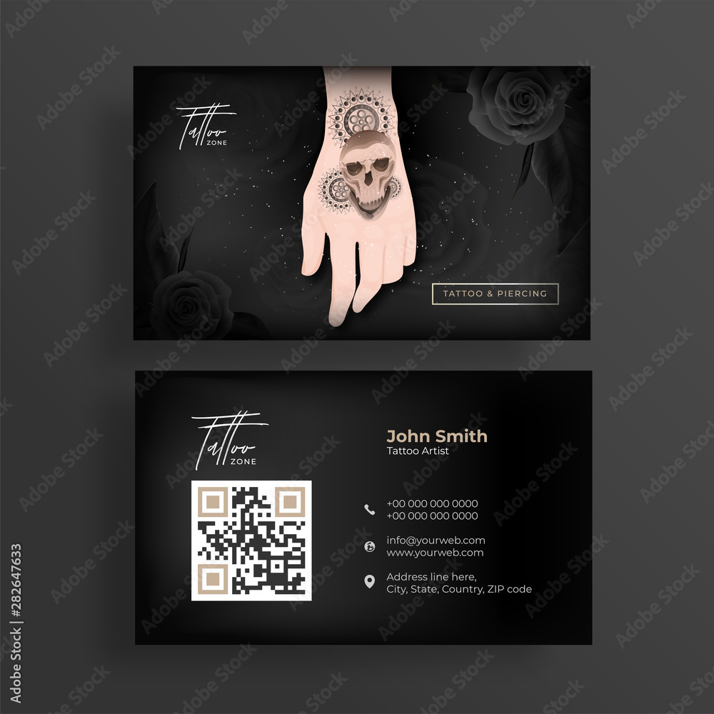 Tattoo Artist business card or horizontal template design in front and ...