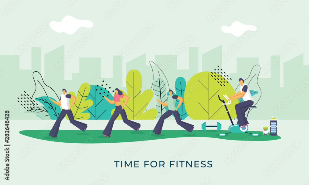 Time for Fitness poster or banner design with character of peoples ...