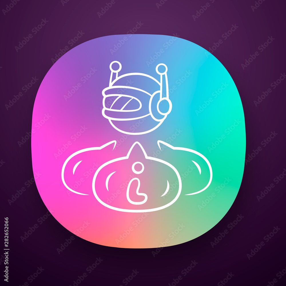 Informational bot app icon. Robot virtual assistant. Artificial intelligence. Machine learning ...