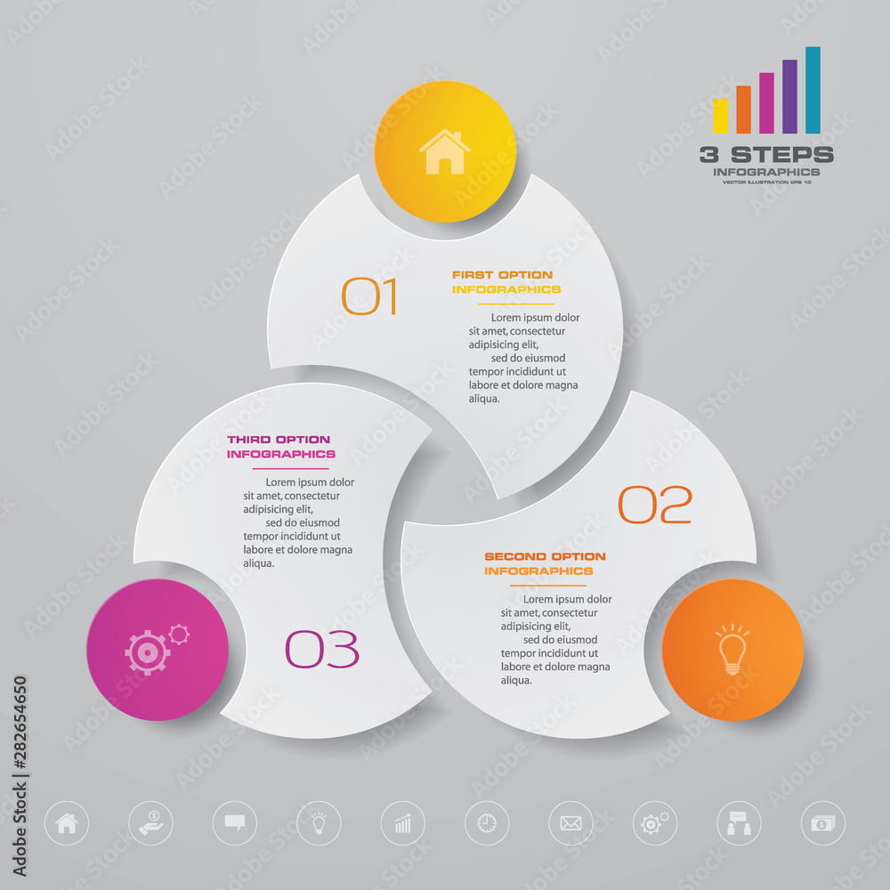3 steps infographics chart design element. For data presentation. Stock ...