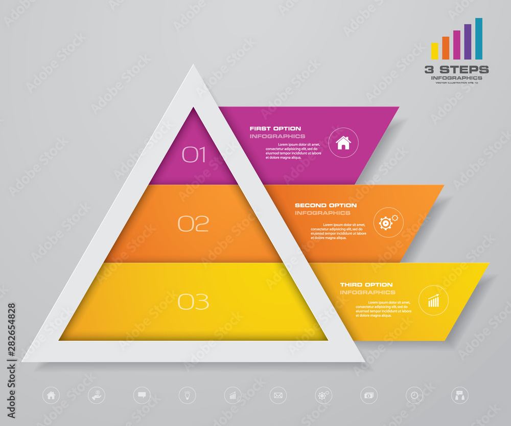 3 steps pyramid with free space for text on each level. infographics ...