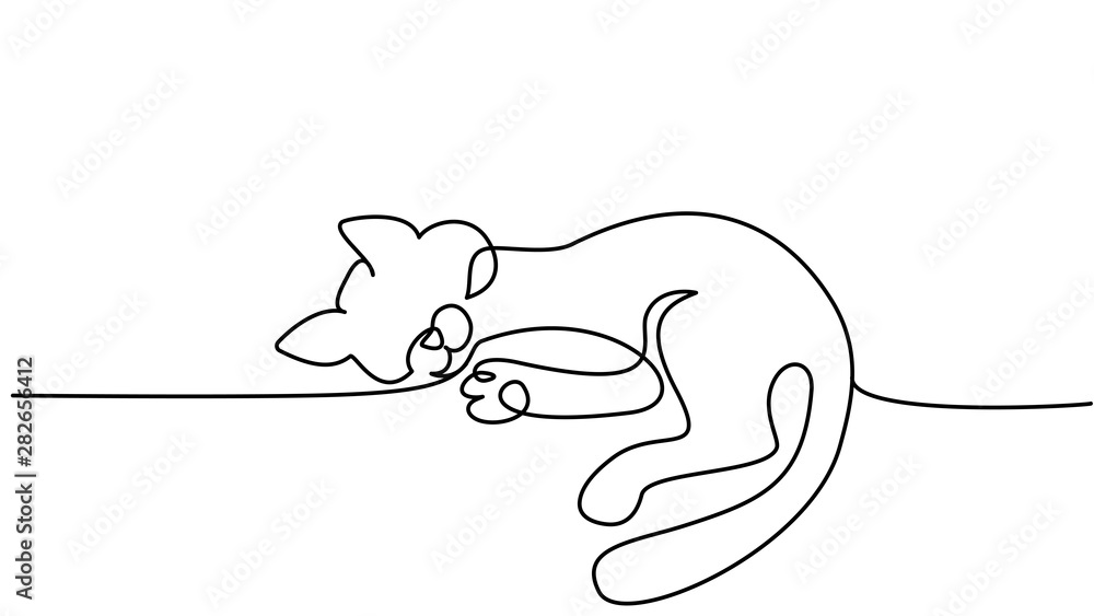 One line drawing. Cat sitting with curled tail Stock Vector | Adobe Stock