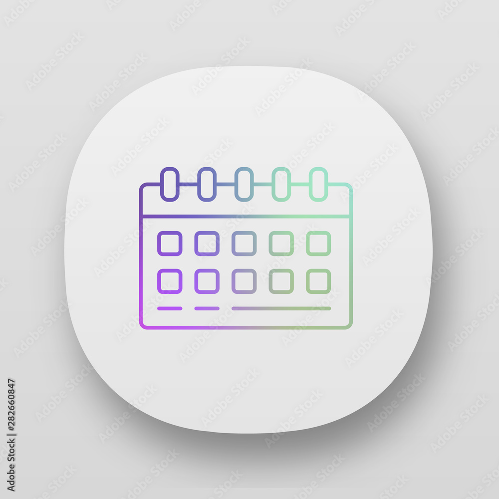 Desk planner, wall calendar app icon. UI/UX user interface. Web or ...