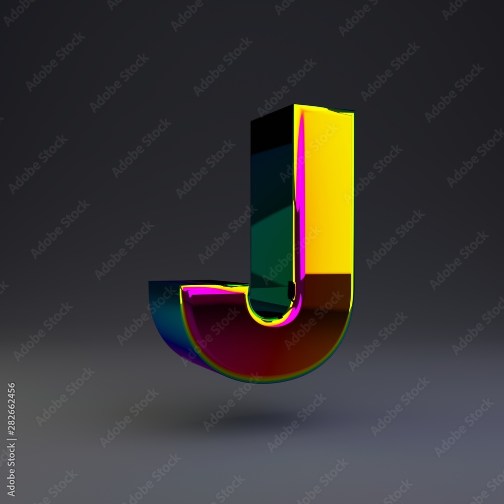 Holographic 3d letter J uppercase. Glossy font with multicolor ...