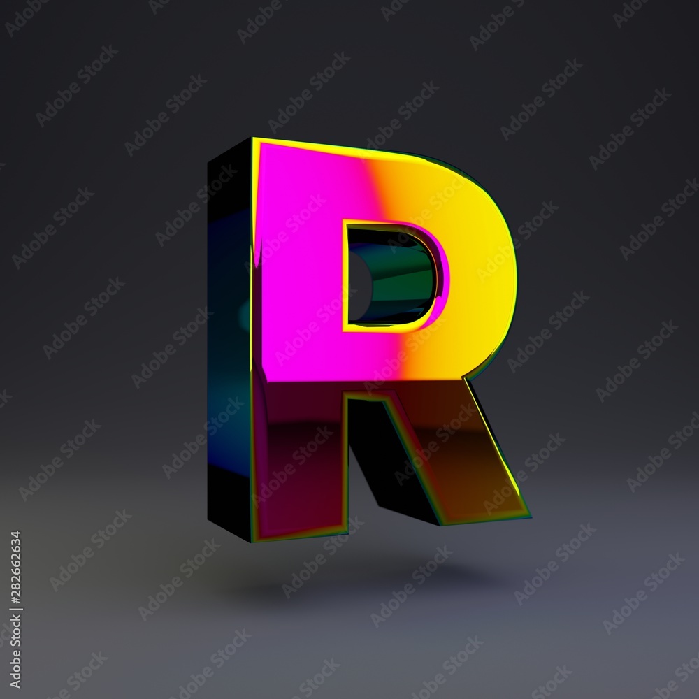Holographic 3d letter R uppercase. Glossy font with multicolor ...