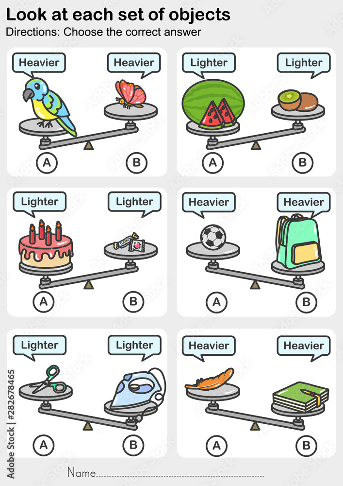 Weight measurement worksheet - Look at each set of objects. - Choose ...