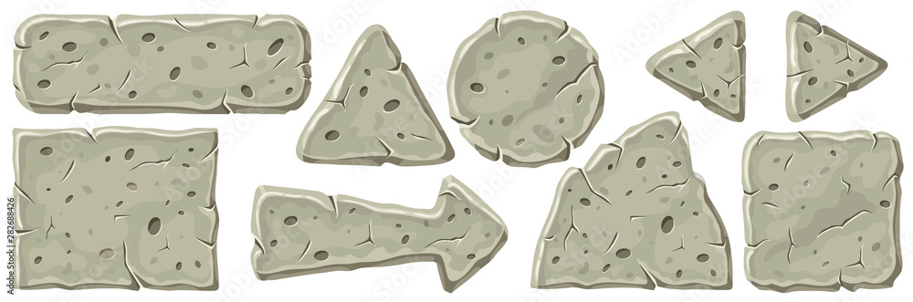 Vector illustration set of stone boards. Isolated cartoon frames with ...